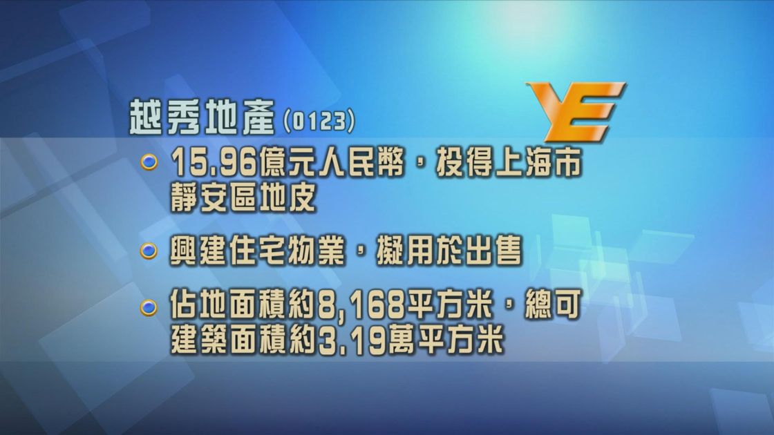 越秀地產買入上海地皮 擬建住宅後出售 | 無綫新聞TVB News